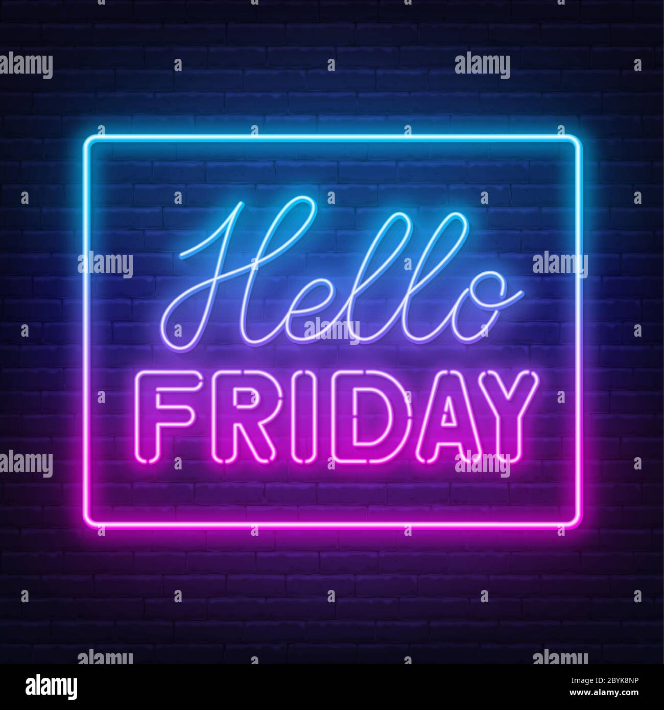Hello Friday neon lettering on brick wall background Stock Vector Image ...