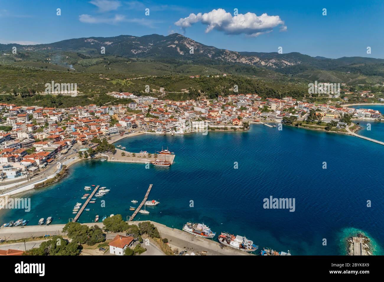 Aerial view of Neos Marmaras on the Sithonia peninsula, in the ...