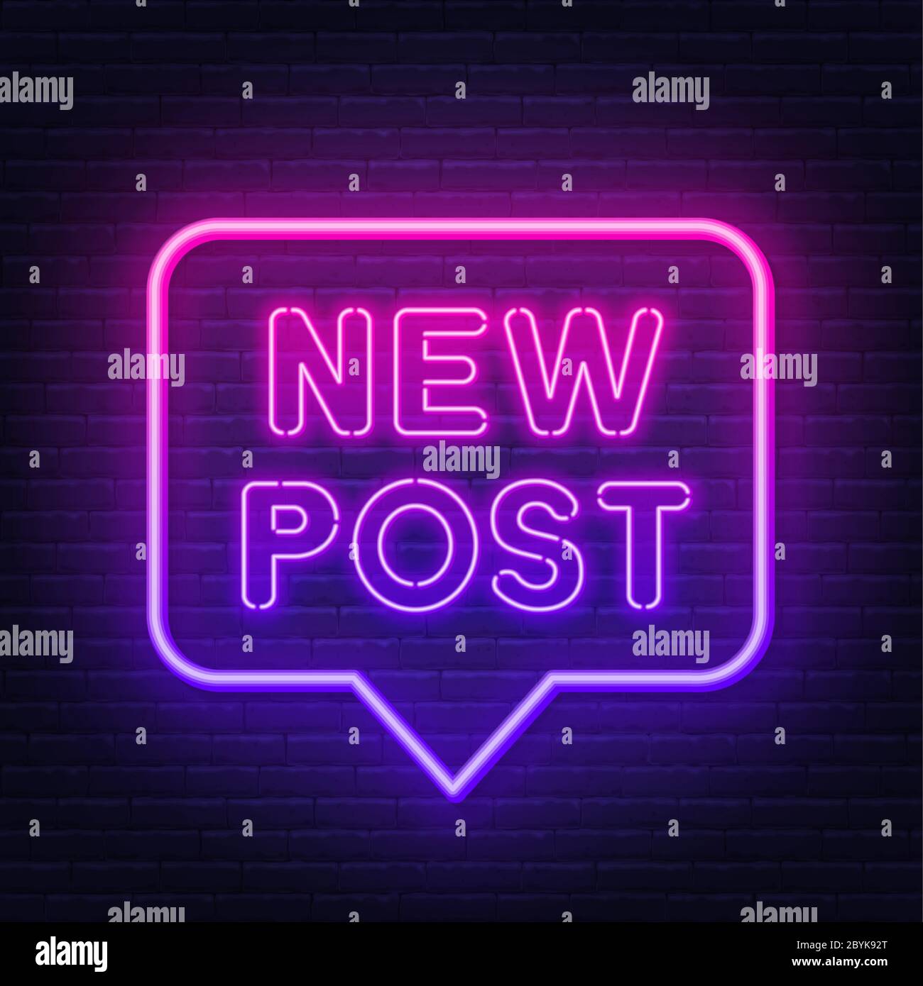 New post neon sign in speech bubble frame on dark background Stock ...
