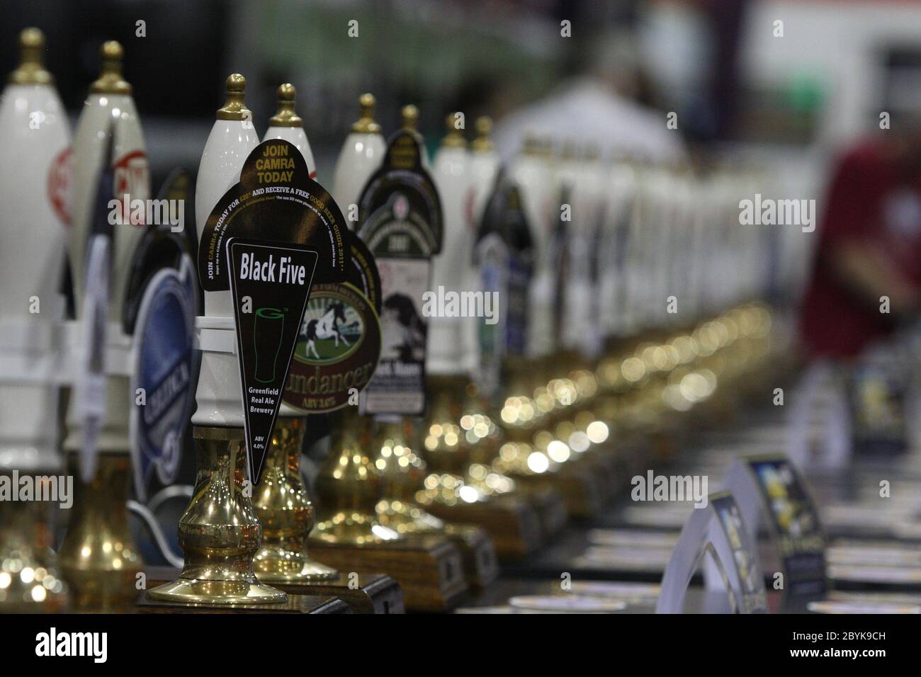 row of real ale pumps at the London Beer festival 2011 Stock Photo - Alamy
