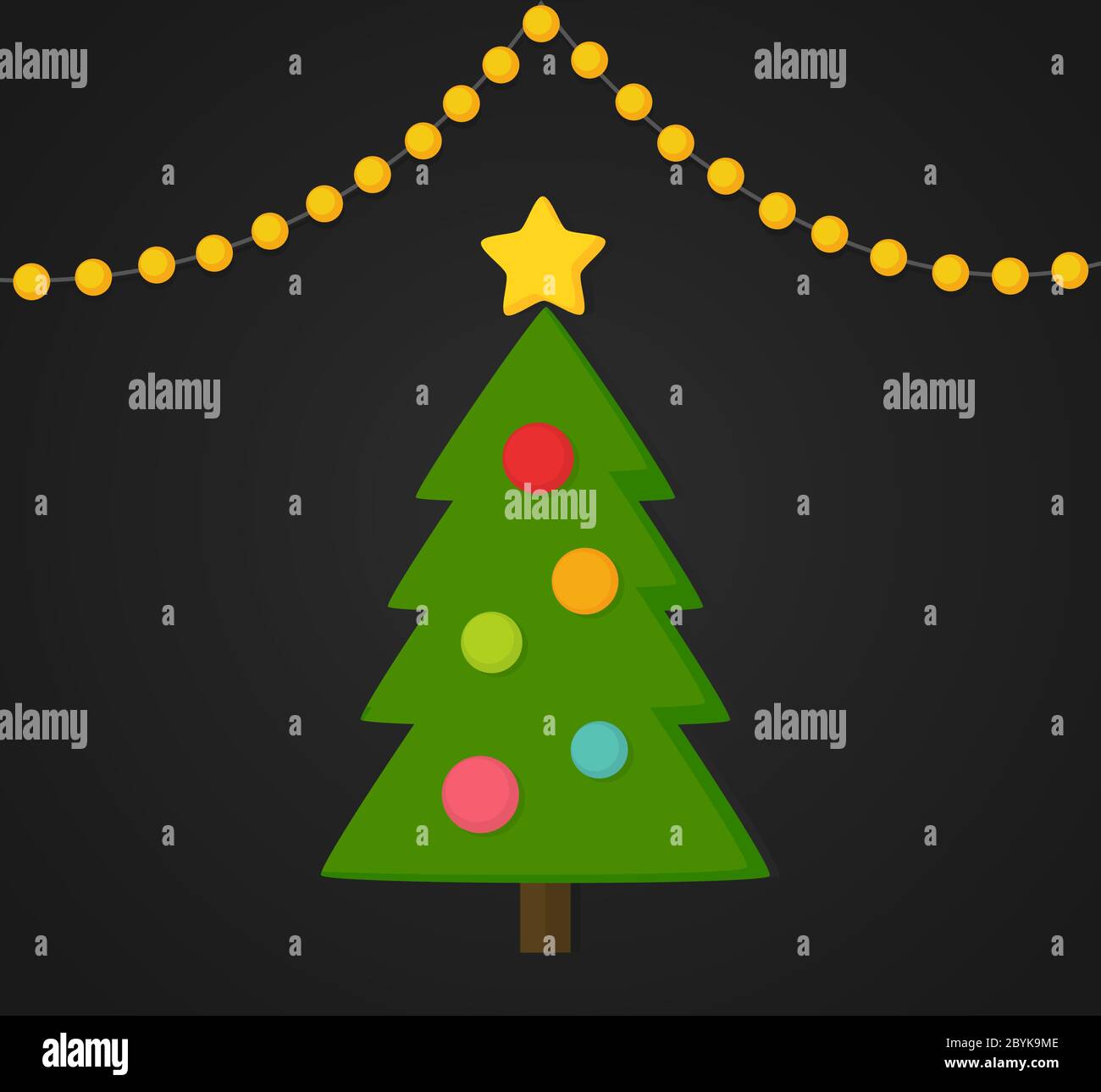 Decorated Christmas tree and lights card. Vector illustration Stock ...