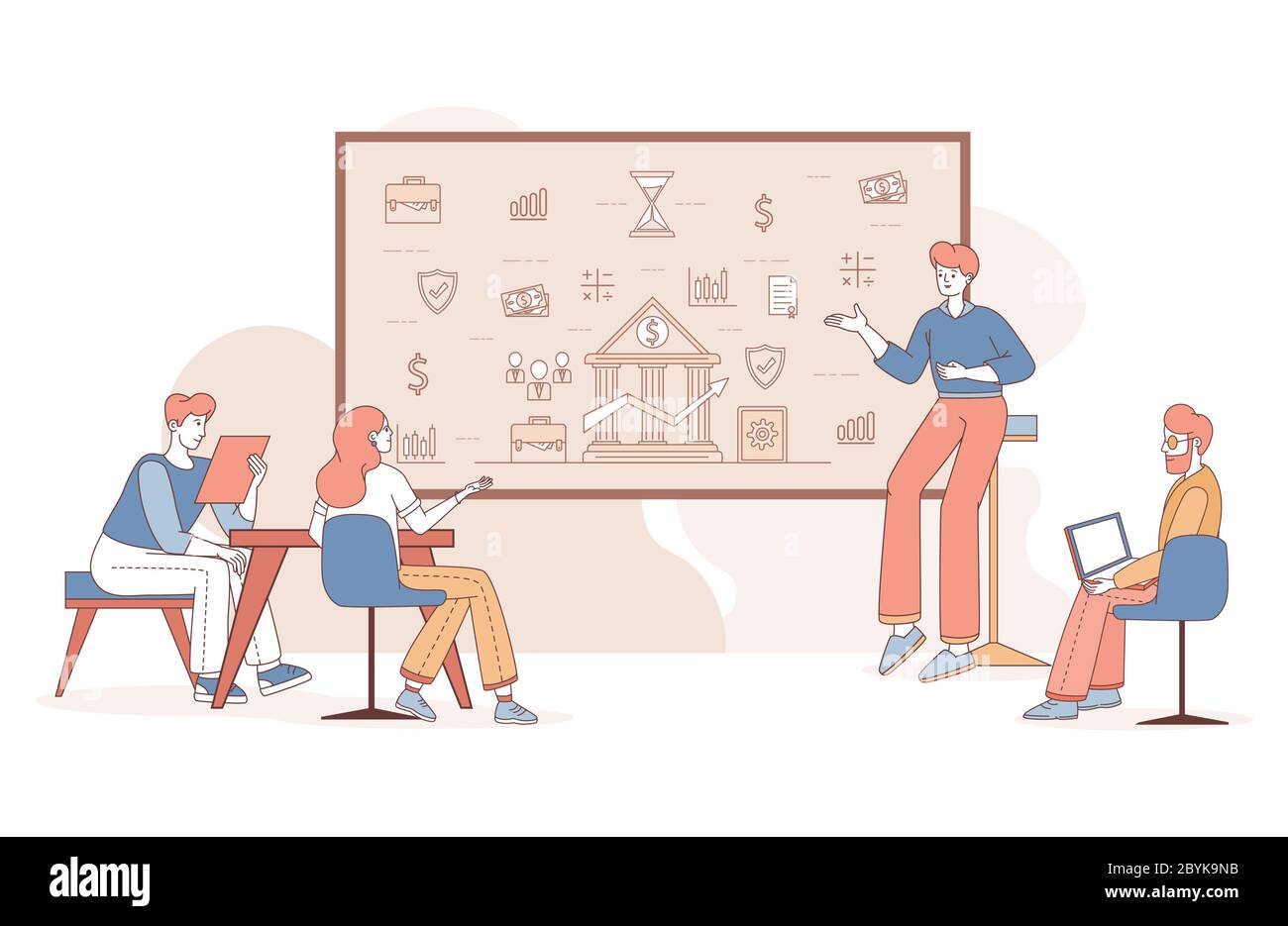 Young specialists analyzing financial statistics or developing ...