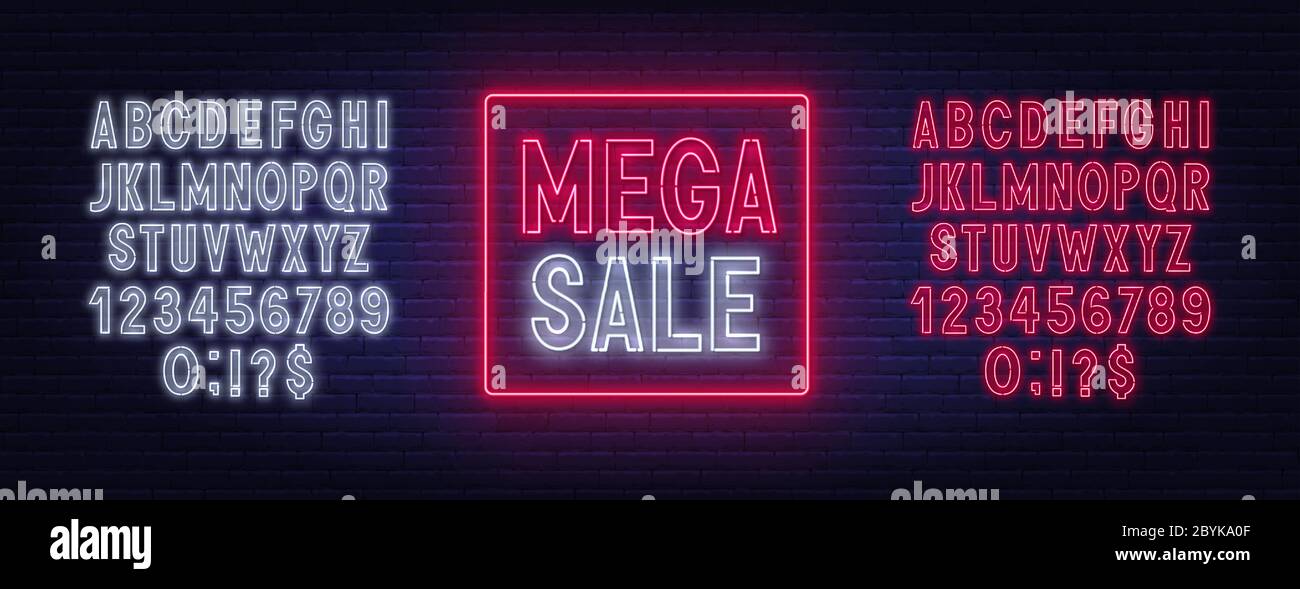 Mega sale neon sign on dark background. Template for design Stock ...