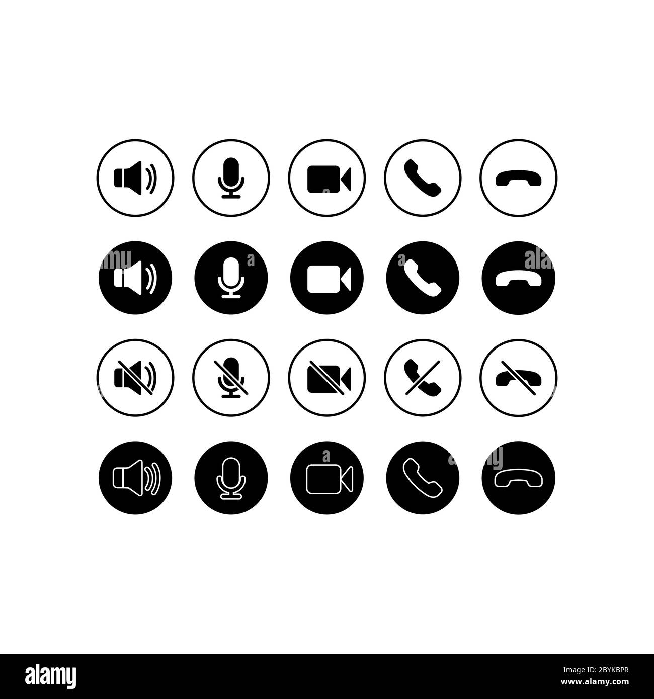 Set of communication icons. Phone, sound, microphone, camera, call ...