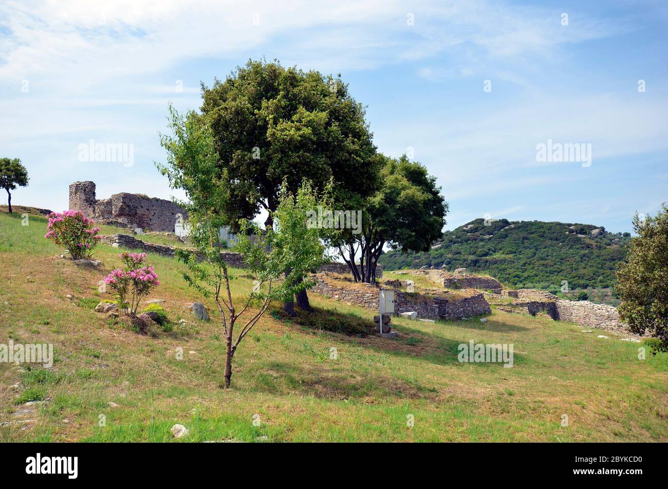 Greece, ruin of fortified wall from medieval castle Anaktoroupolis on ...