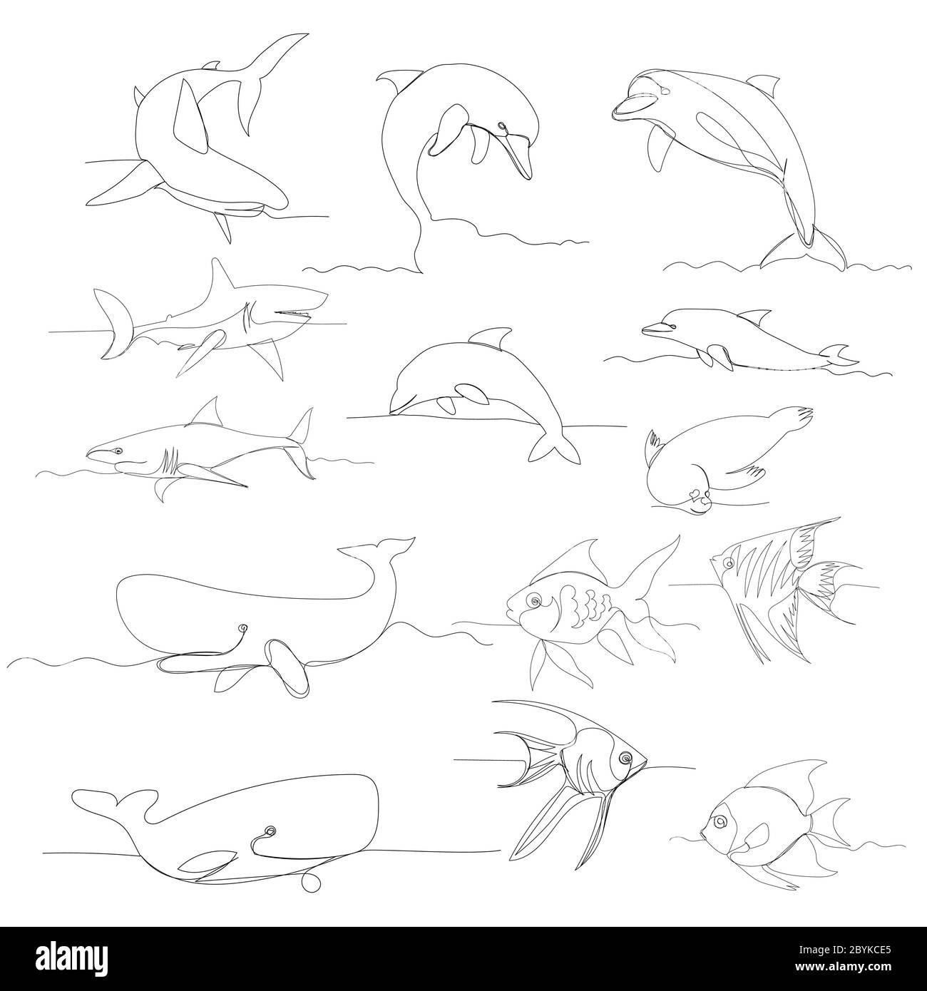 vector, isolated, fish continuous line drawing set Stock Vector Image ...