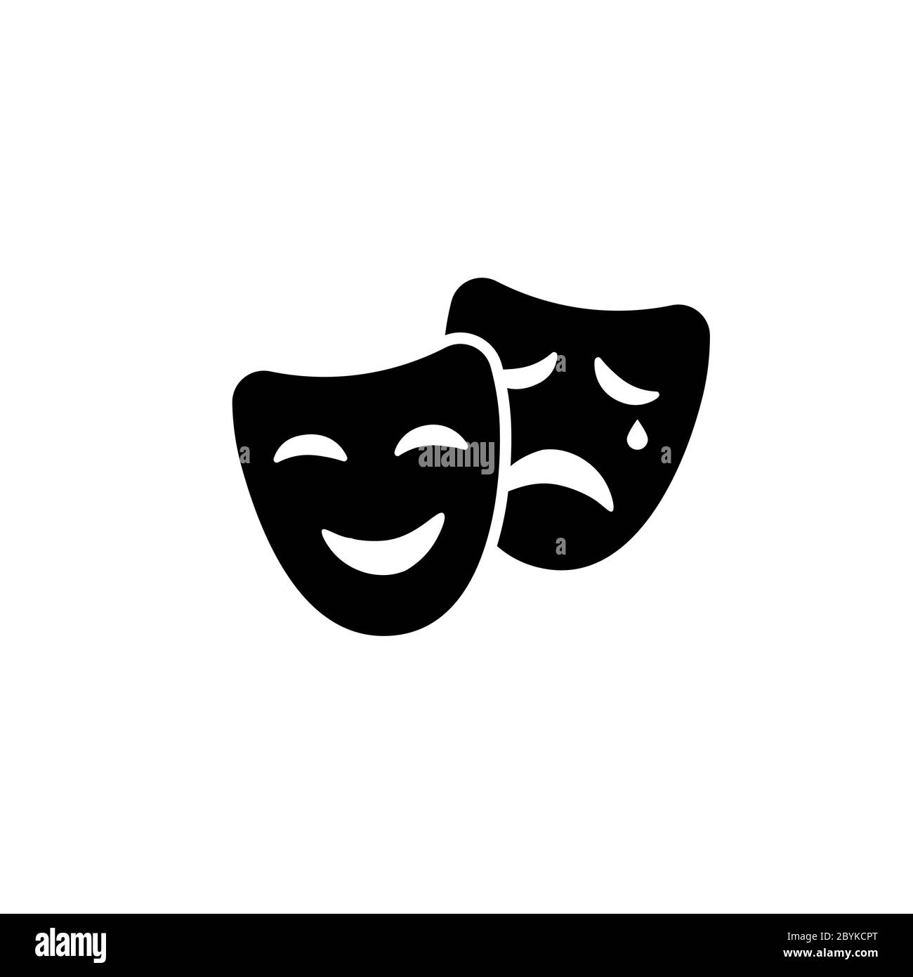 Comic and tragic mask icon in black simple design on an isolated ...