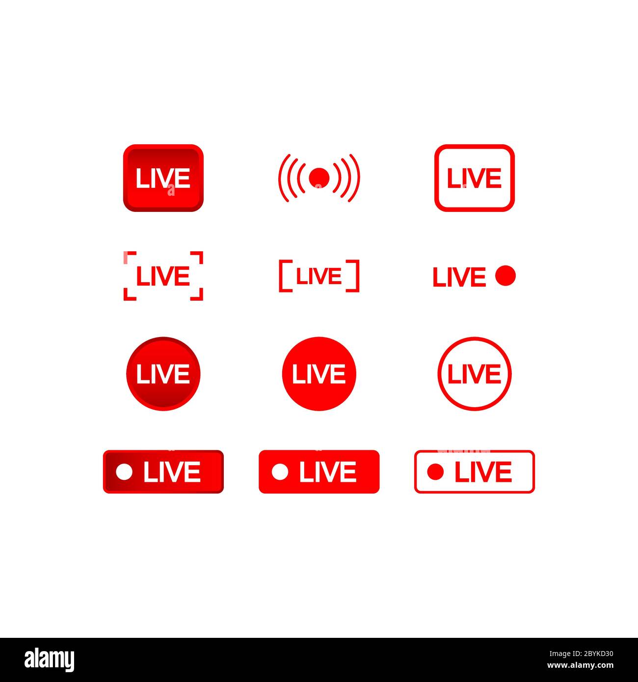 Live buttons red and white icon, social media consept on an isolated ...