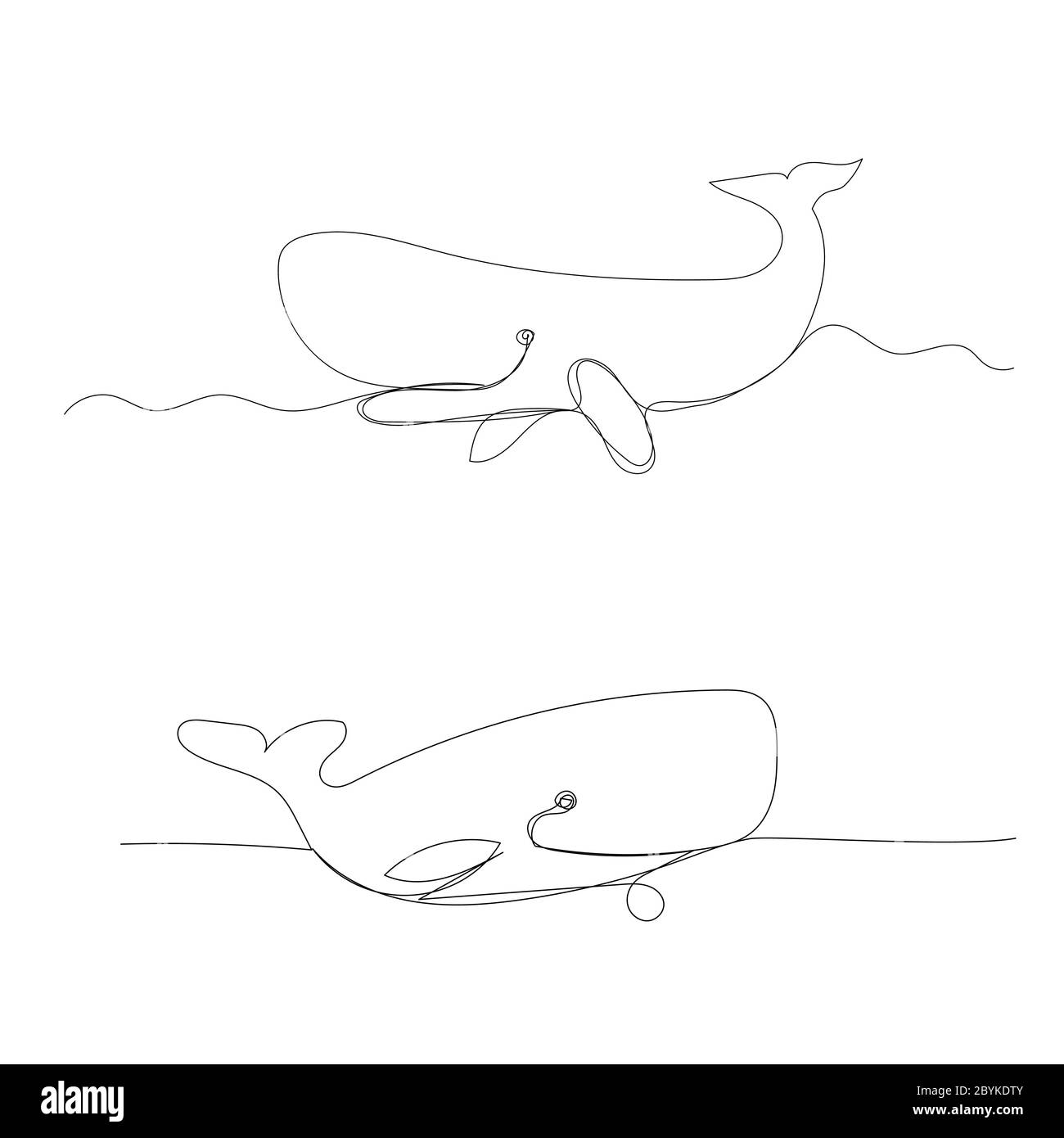 vector, isolated, blue continuous whale line drawing Stock Vector Image ...
