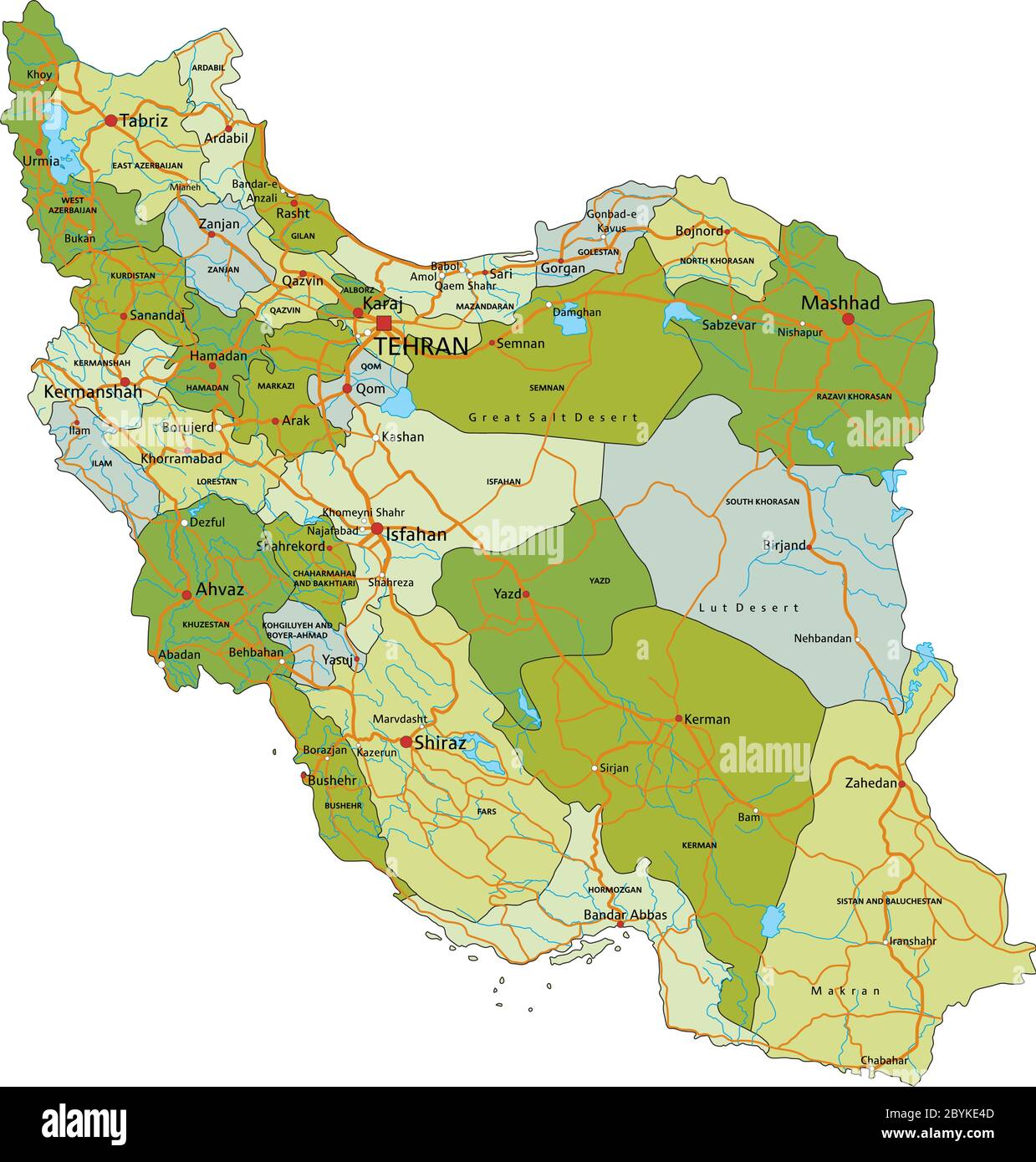 Highly detailed editable political map with separated layers. Iran ...