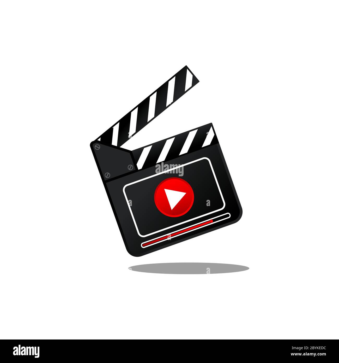 Movie slate with play button icon flat in simple design on an isolated ...