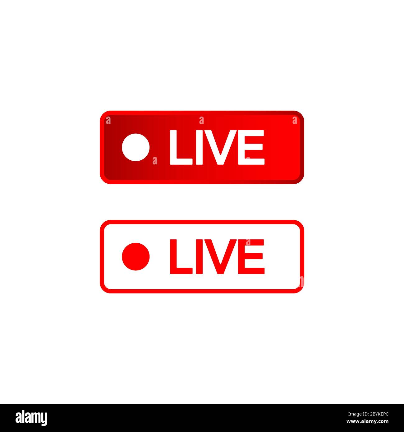 Live buttons red and white icon, social media consept on an isolated ...