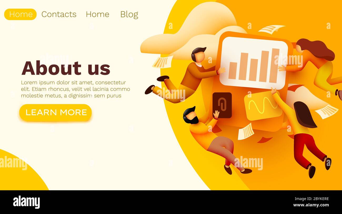 Small 3d flying people around business solution elements working ...