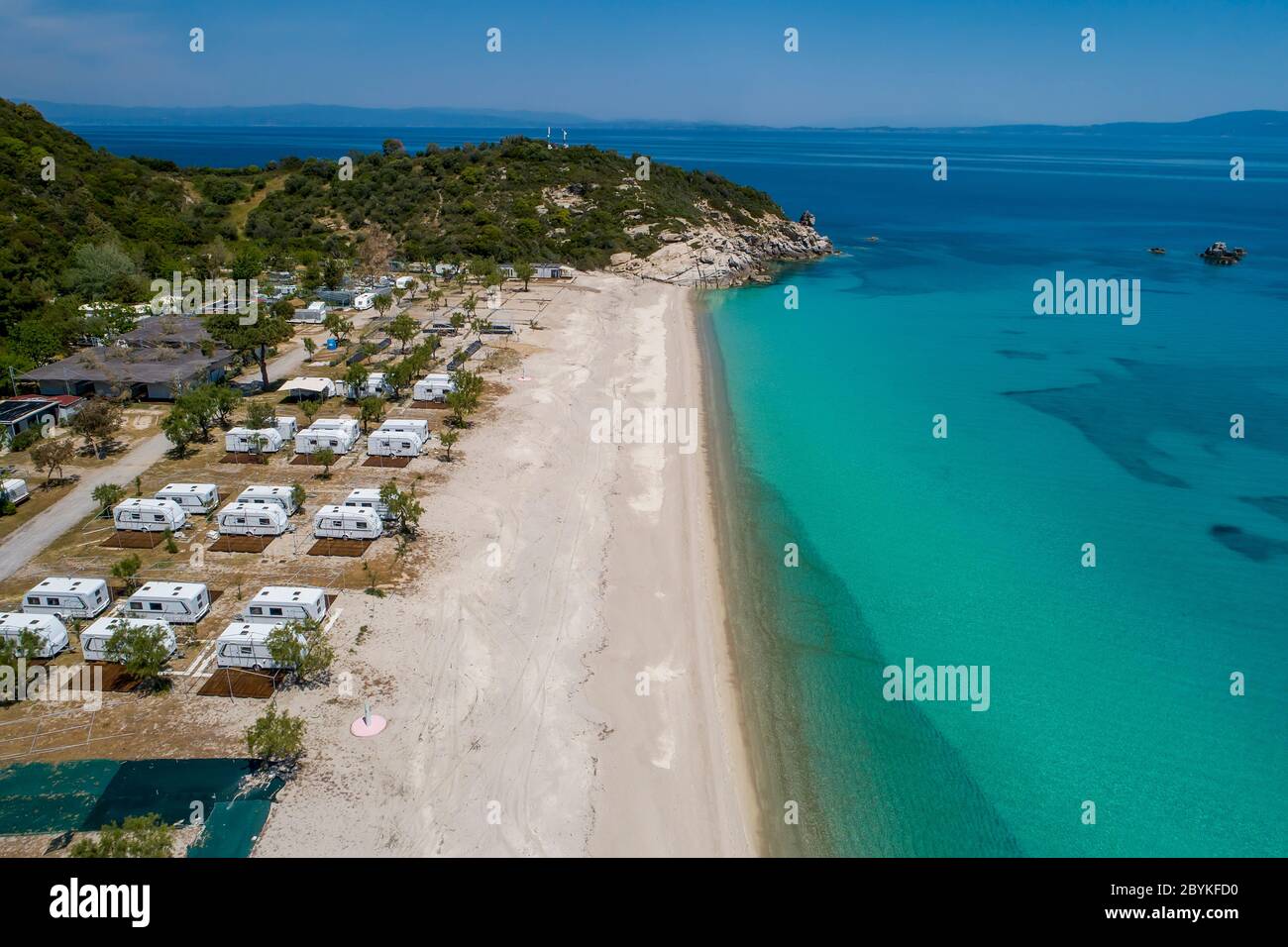Aerial view of Armenistis beach on the Sithonia peninsula, in the ...