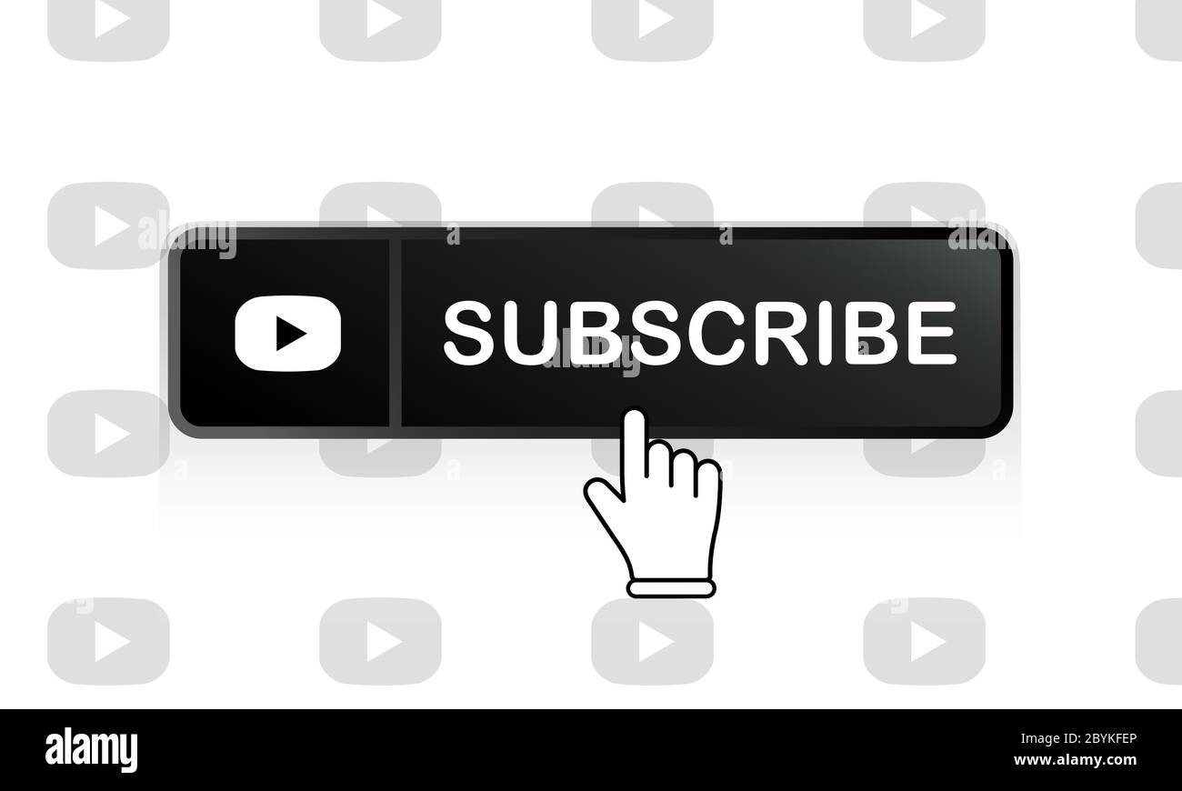 Black subscription button with mouse pointer and media player icon flat ...