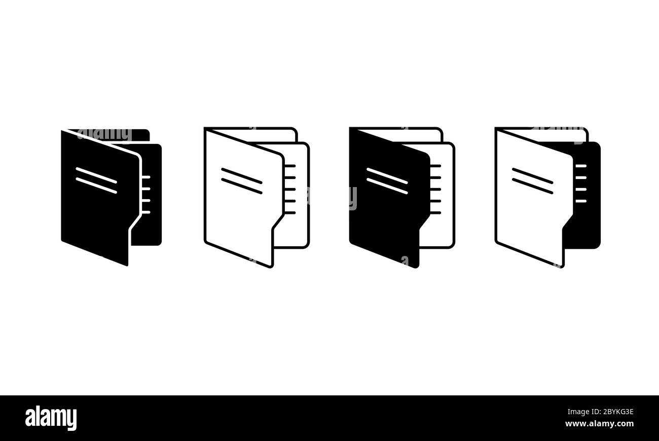 Folder document icon set in black simple design on an isolated white ...