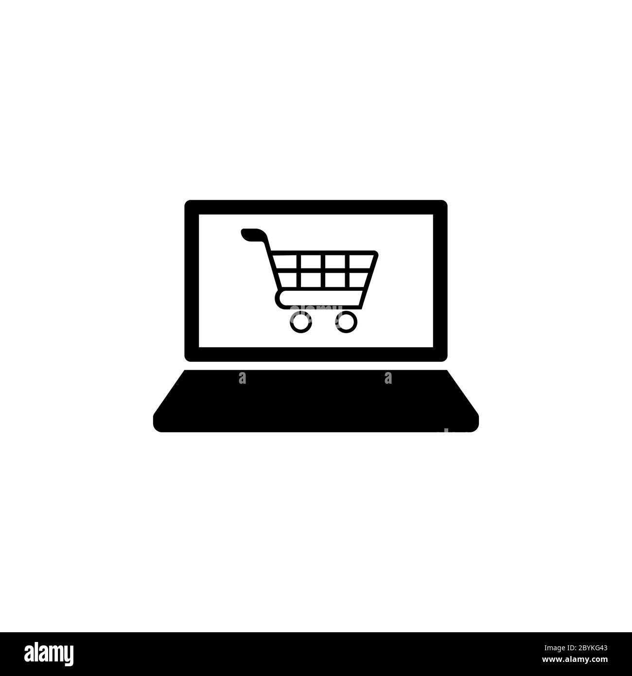 Laptop, desktop, computer icon with shopping baskets in black simple ...