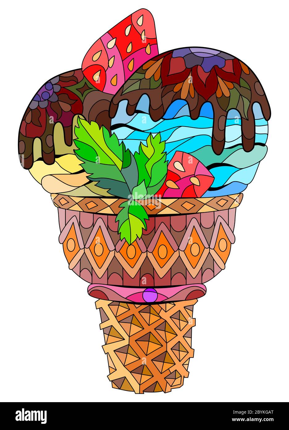 Hand drawn colorful zentangle ice cream illustration Stock Vector Image ...