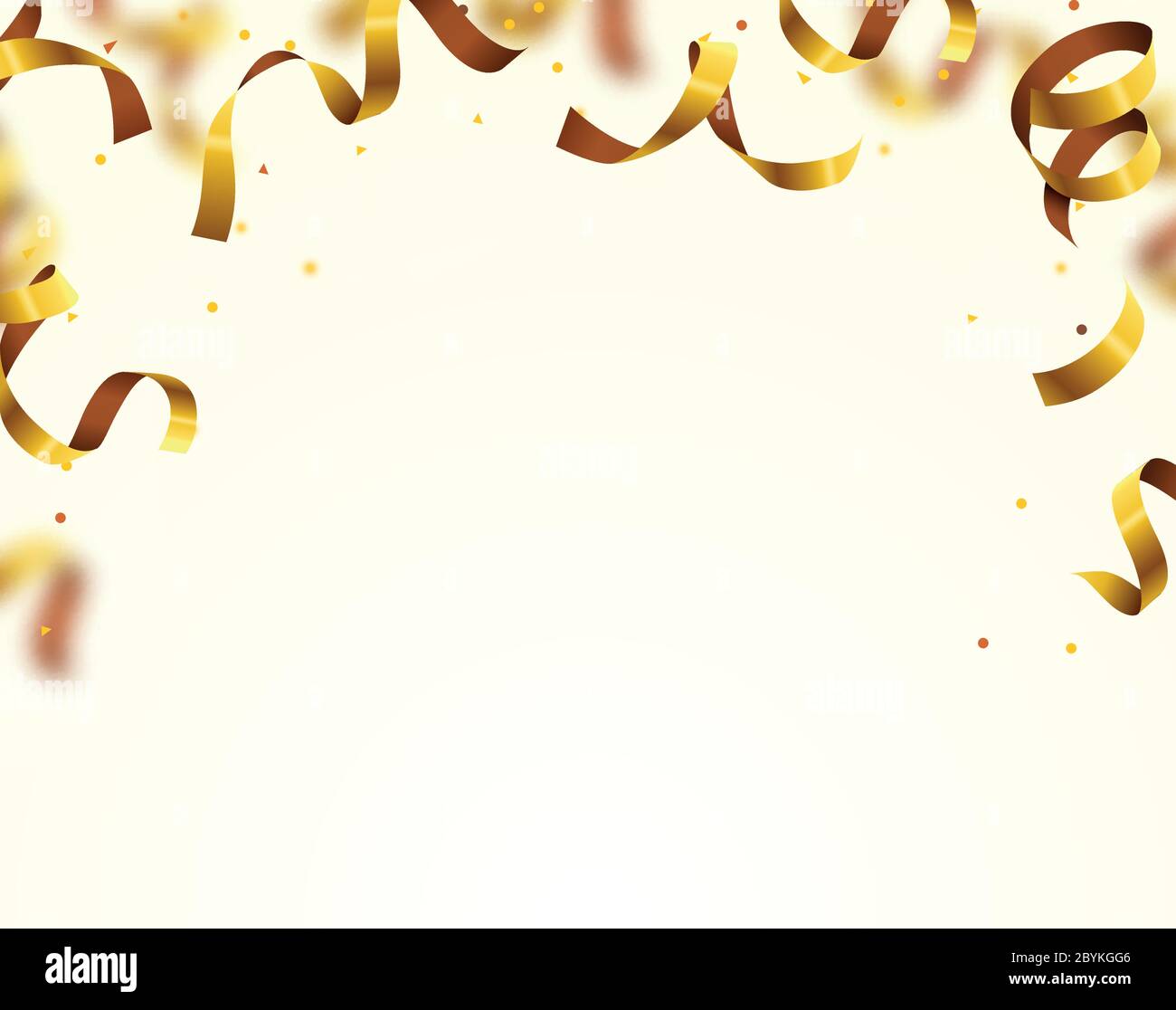 Gold shining confetti flying on white holiday background. Falling party ...