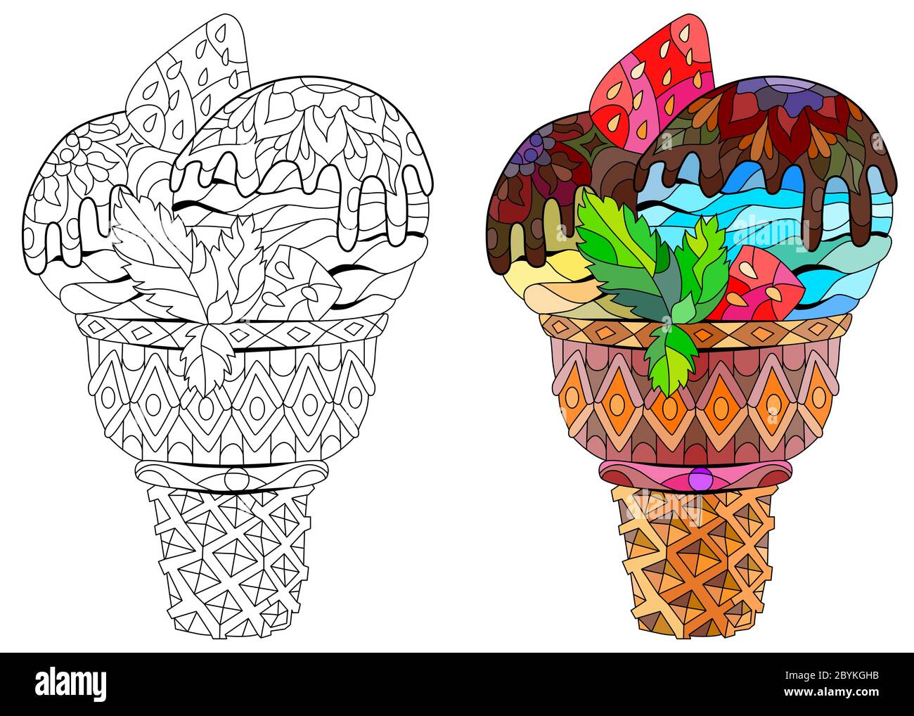 Hand drawn colorful zentangle ice cream illustration Stock Vector Image ...
