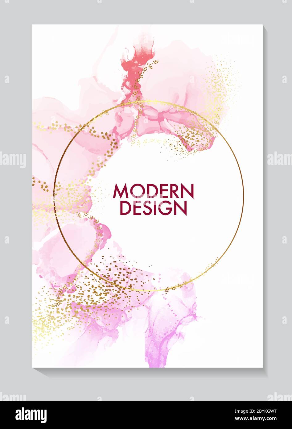 Alcohol liquid ink with Pink brush strokes, gold foil elements. Resin ...