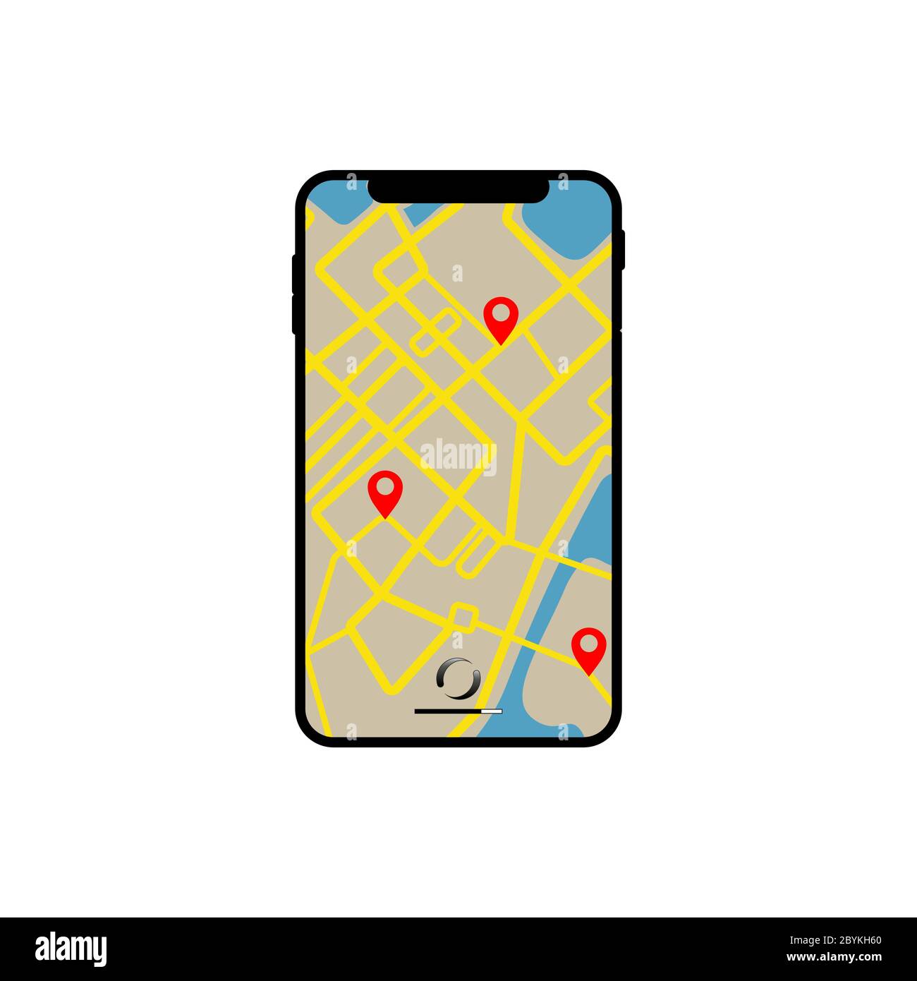Mobile GPS navigation concept, smartphone with city map application or map location in flat ...