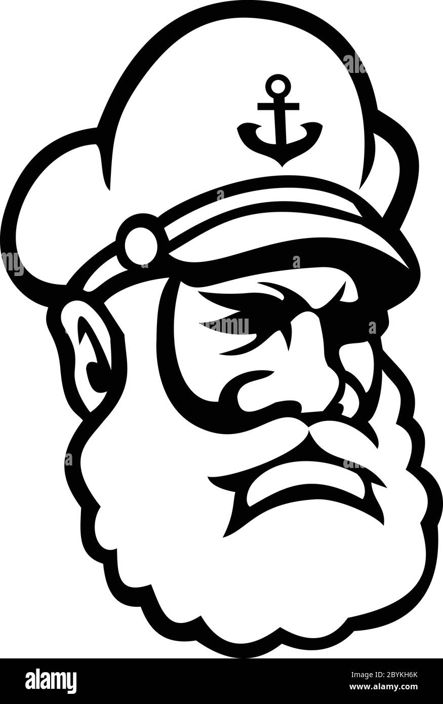 Mascot icon illustration of head of a black skipper or sea captain ...