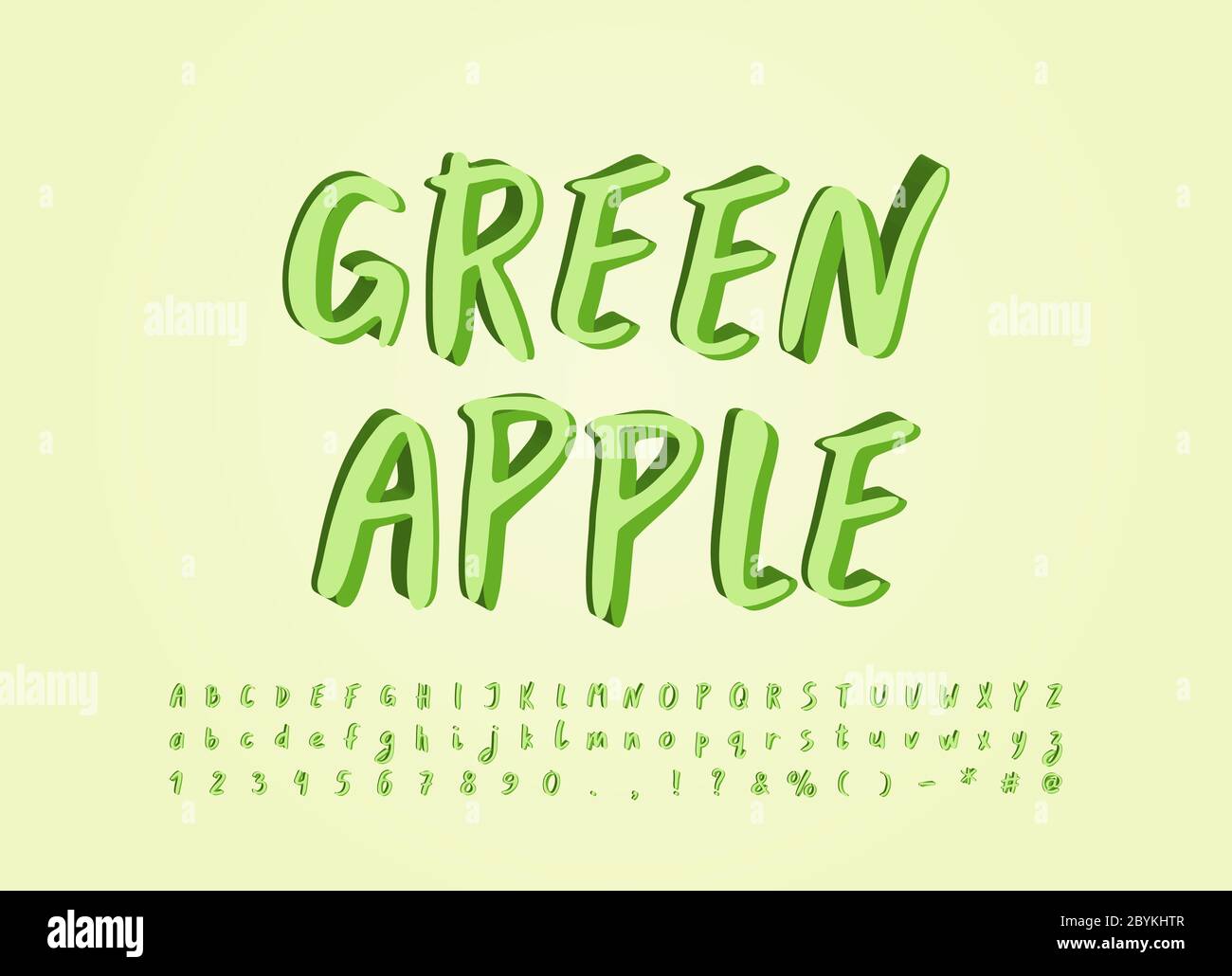 Green apple modern alphabet paintbrush font. Uppercase and lowercase ...