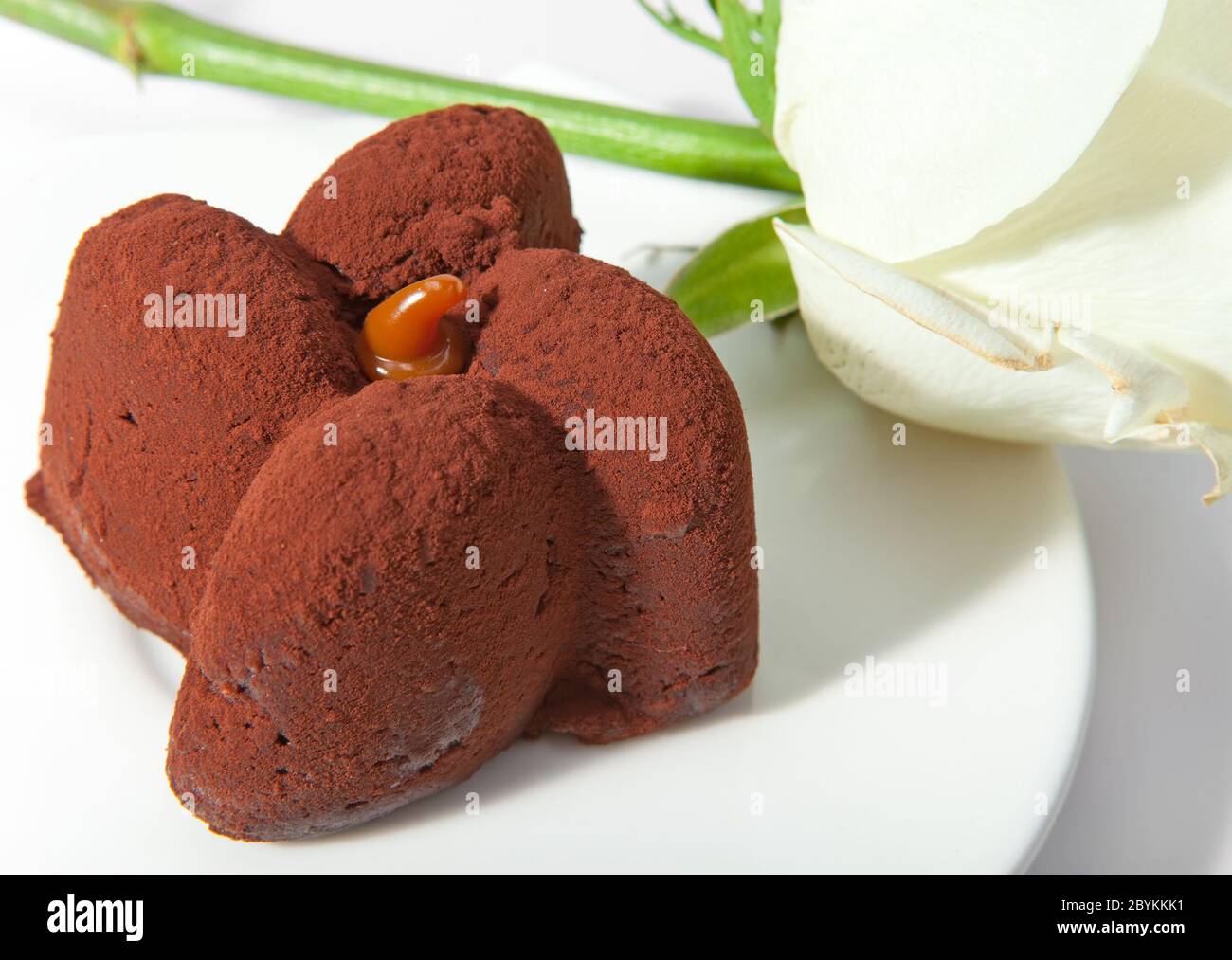 Chocolate cake and white rose Stock Photo - Alamy