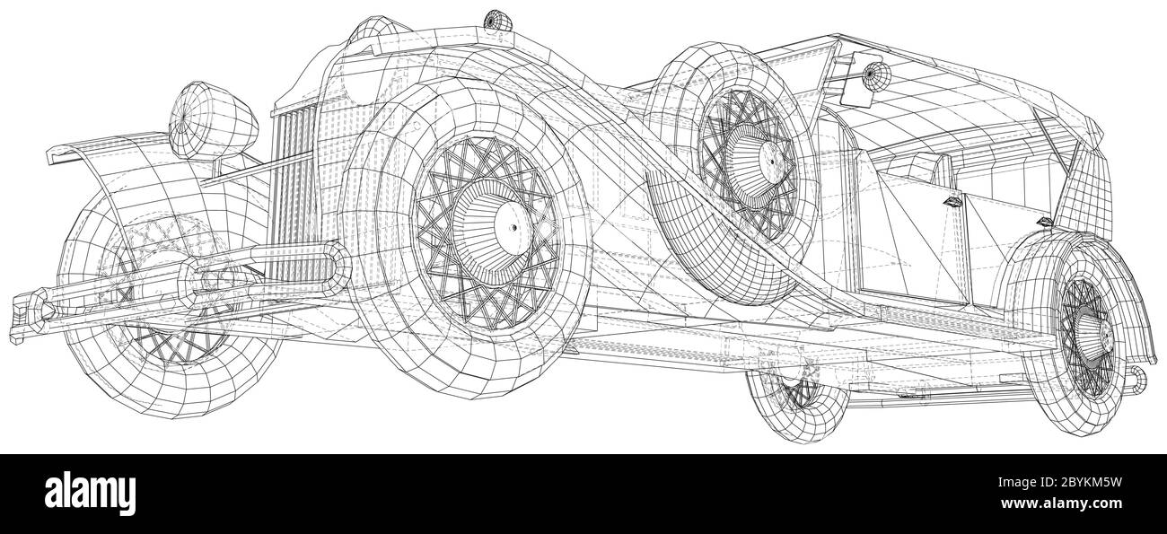 Vector Wire-frame Vintage car. The layers of visible and invisible ...