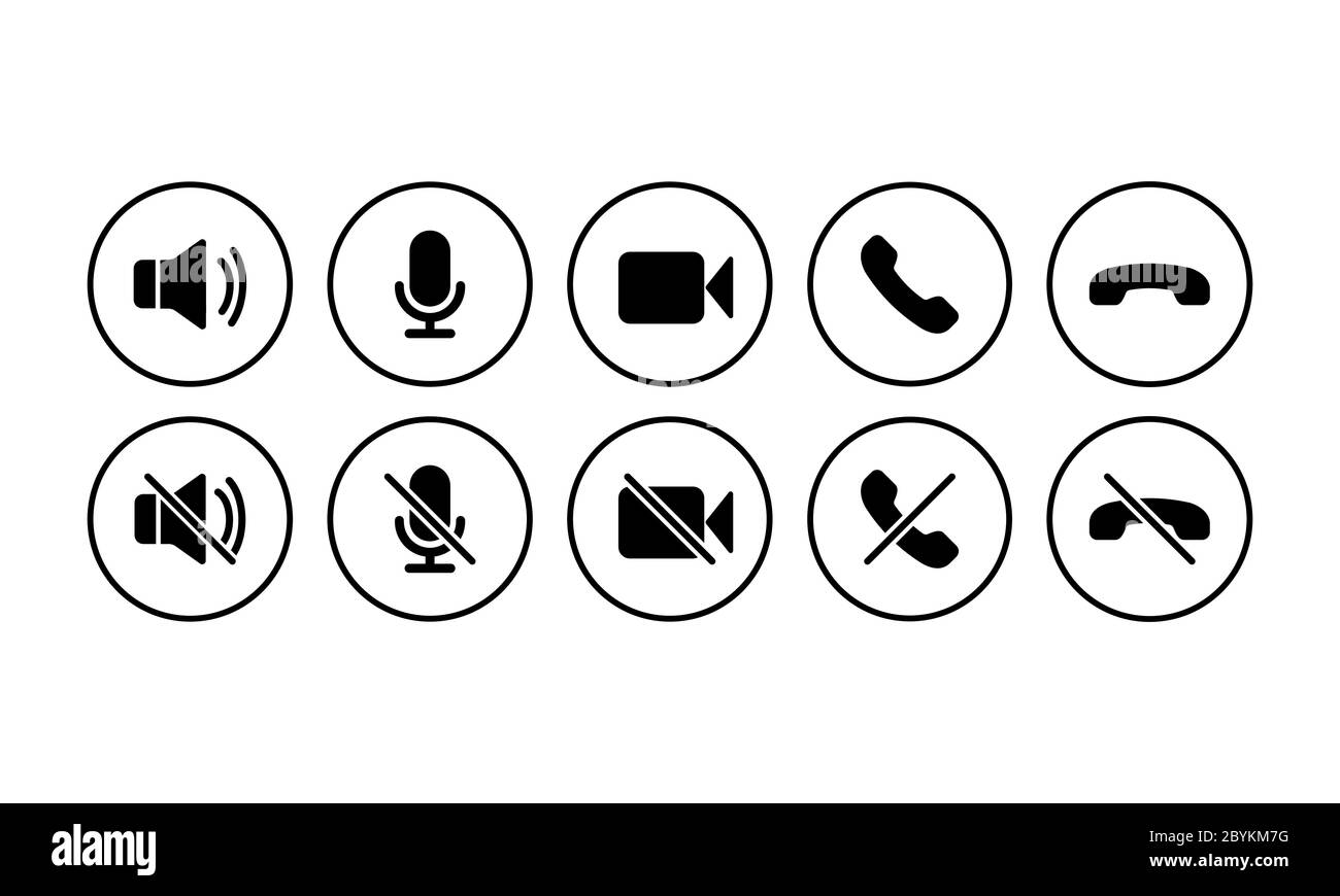 Set of communication icons. Phone, sound, microphone, camera, call ...