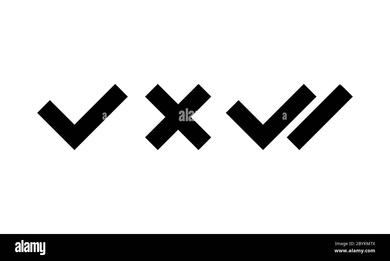 Checkmark double right symbol icon set, wrong symbol on isolated white ...