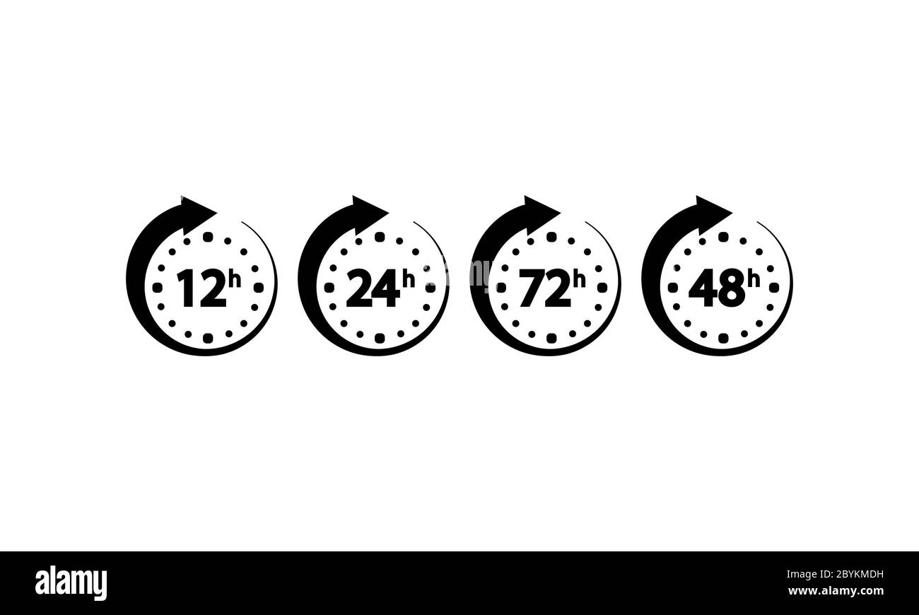 12, 24, 72, 48 hours clock icon set on an isolated white background ...
