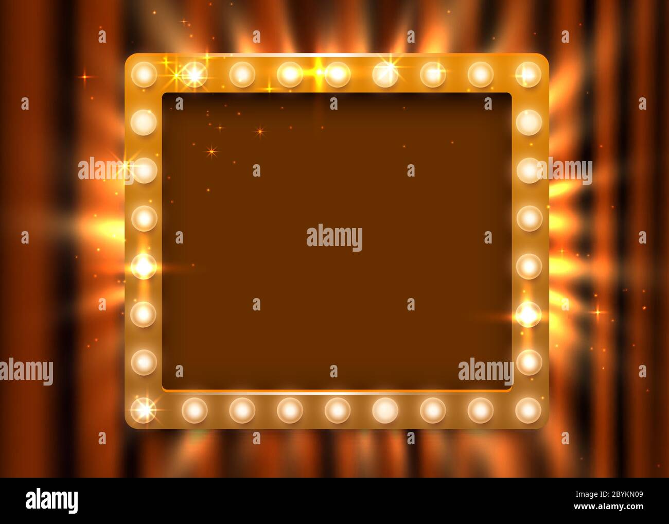 Retro light sign. Vintage style banner on curtain background. Show time ...