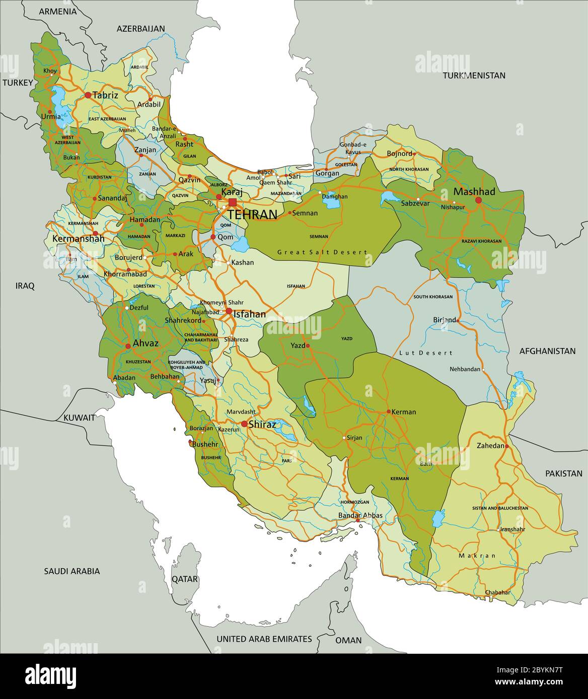 Highly detailed editable political map with separated layers. Iran ...