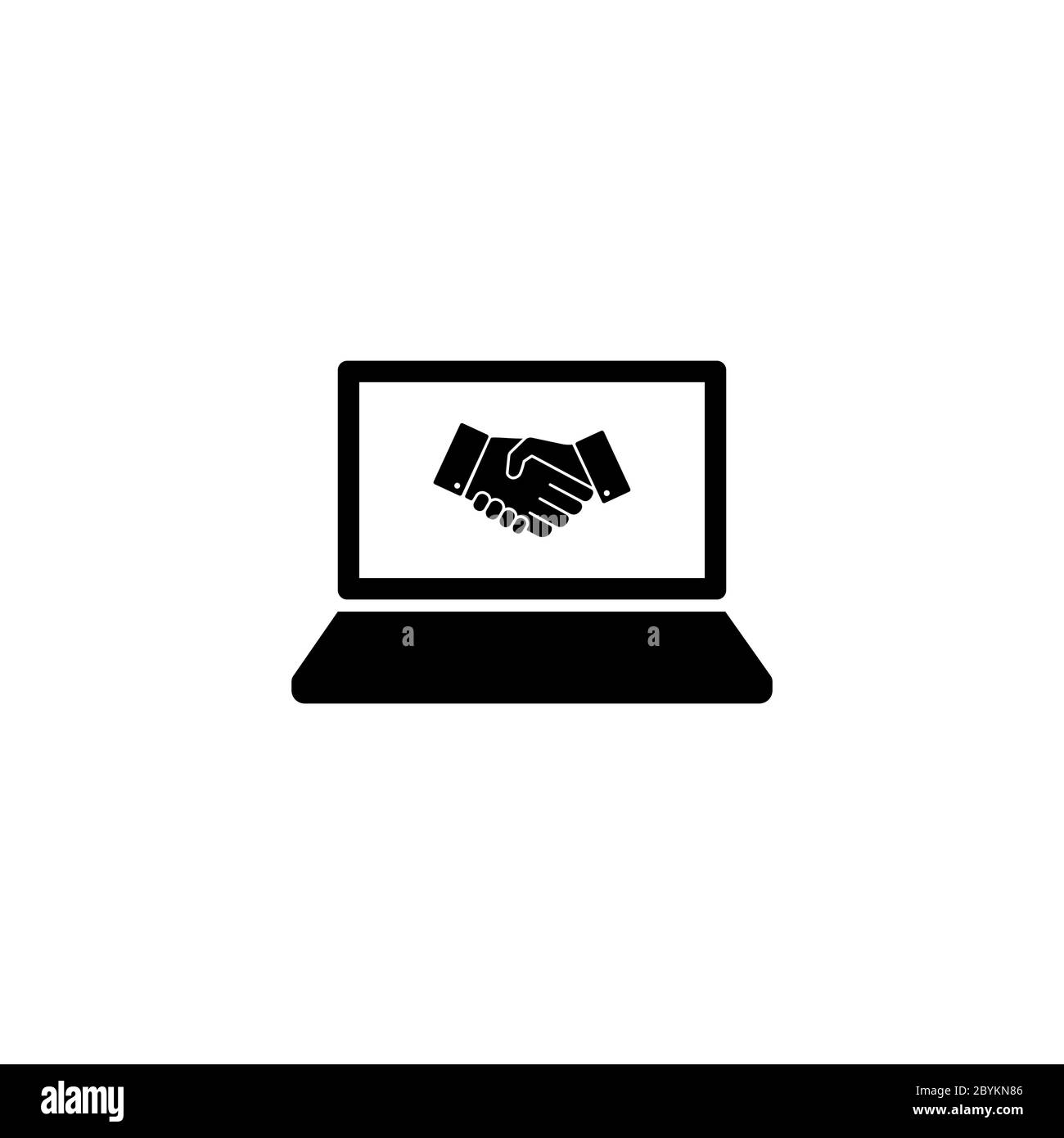 Laptop, desktop, computer icon with handshake, hands, partnership in ...