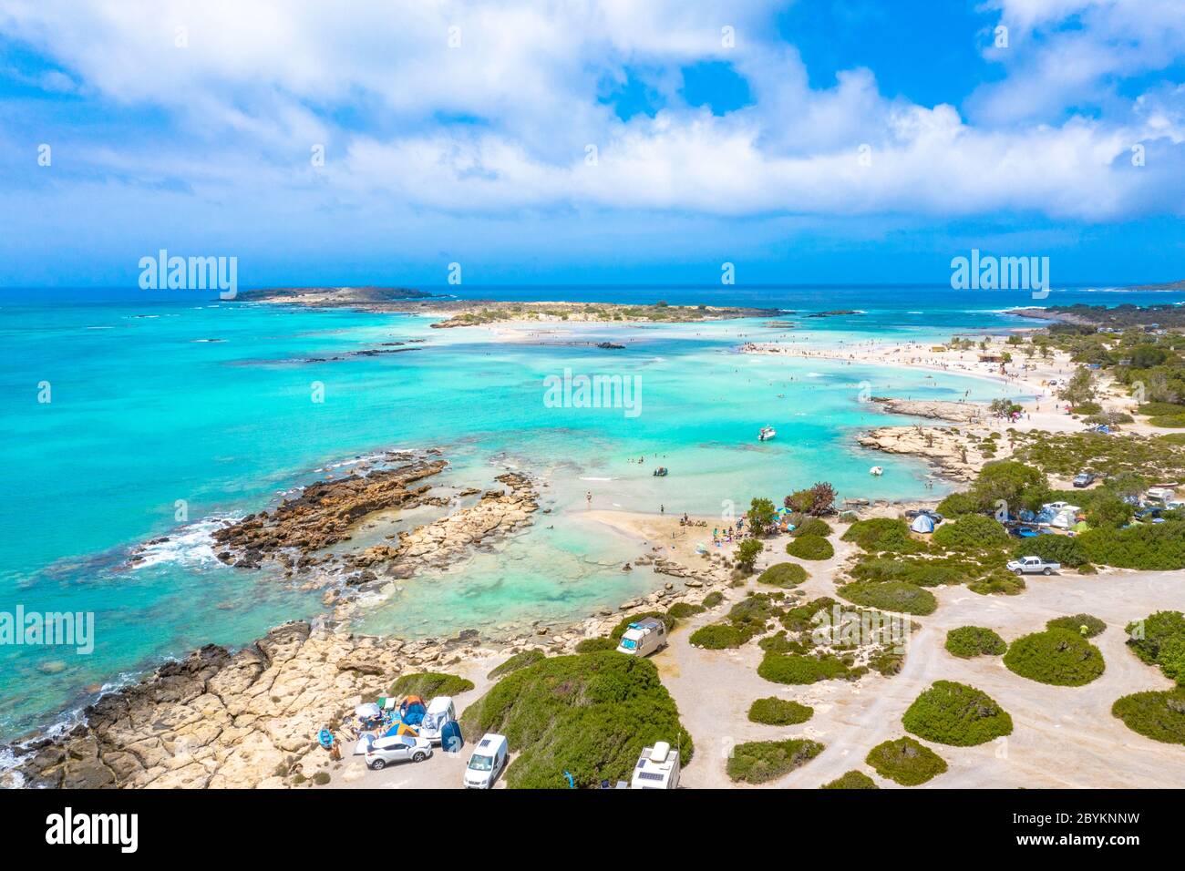 Tropical sandy beach with turquoise water, in Elafonisi, Crete, Greece ...
