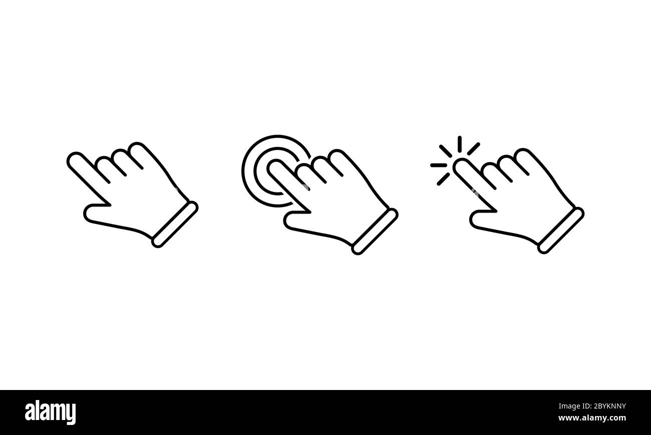 Hand cursor, hand clicks or mouse pointer icons set on isolated white ...