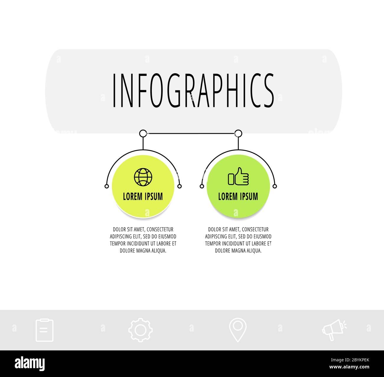 Infographics circles with 2 steps, options. Line vector template. Can be used for diagram ...