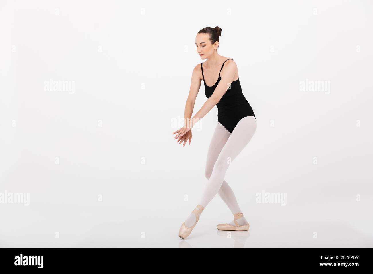 Image of caucasian young woman ballerina practicing and dancing ...