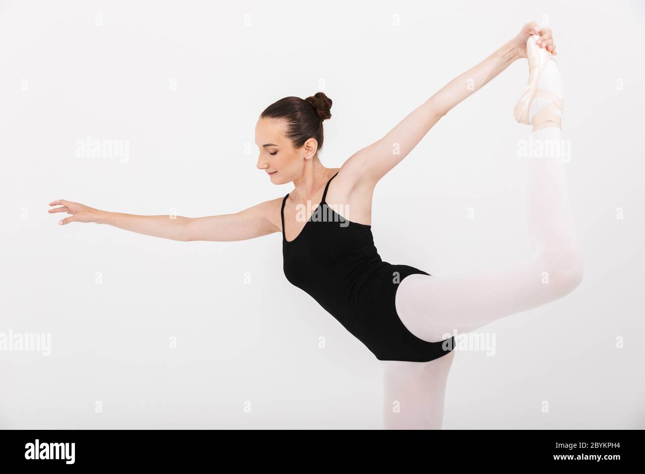 Image of caucasian young woman ballerina practicing and dancing ...