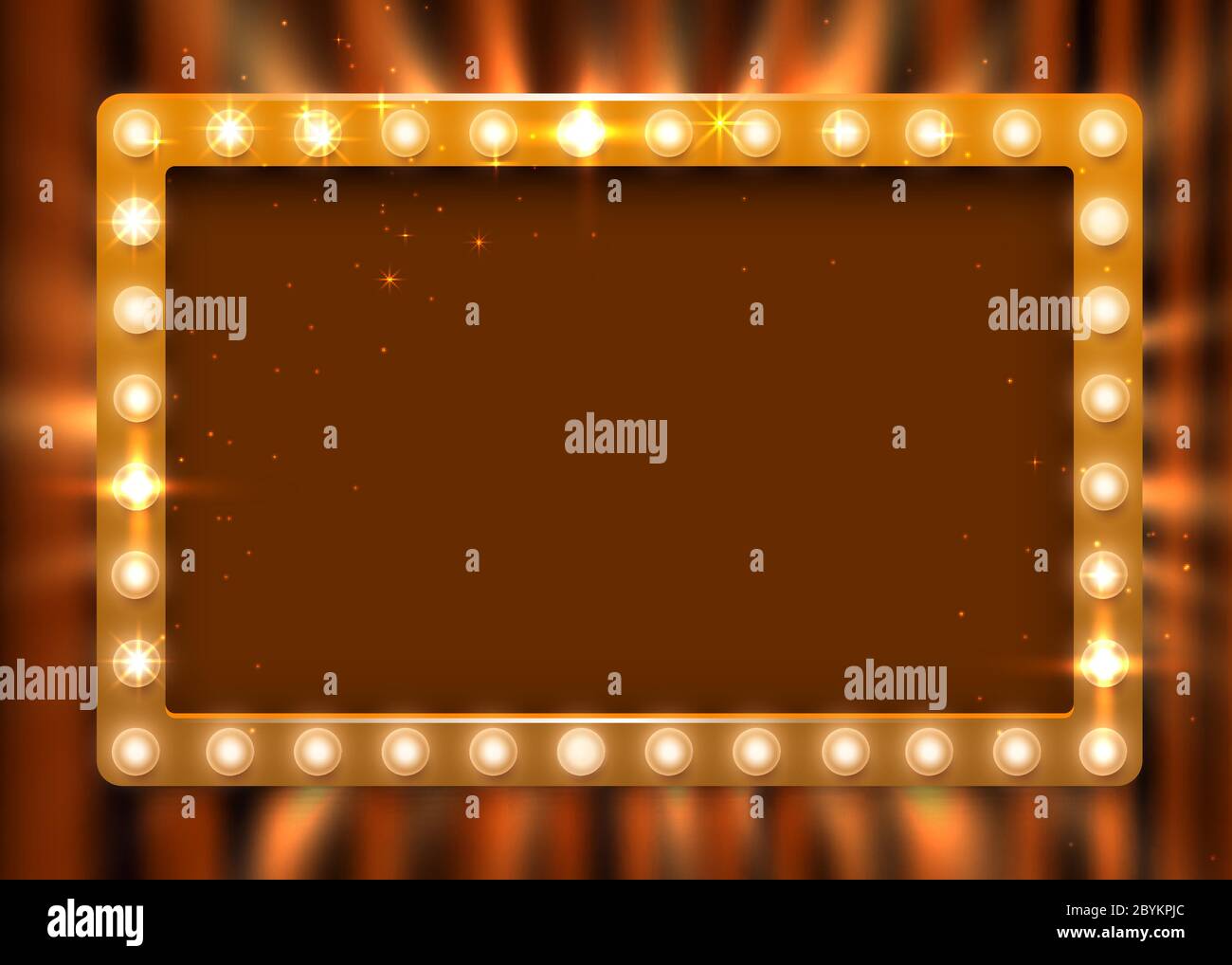 Retro light sign. Vintage style banner on curtain background. Show time ...