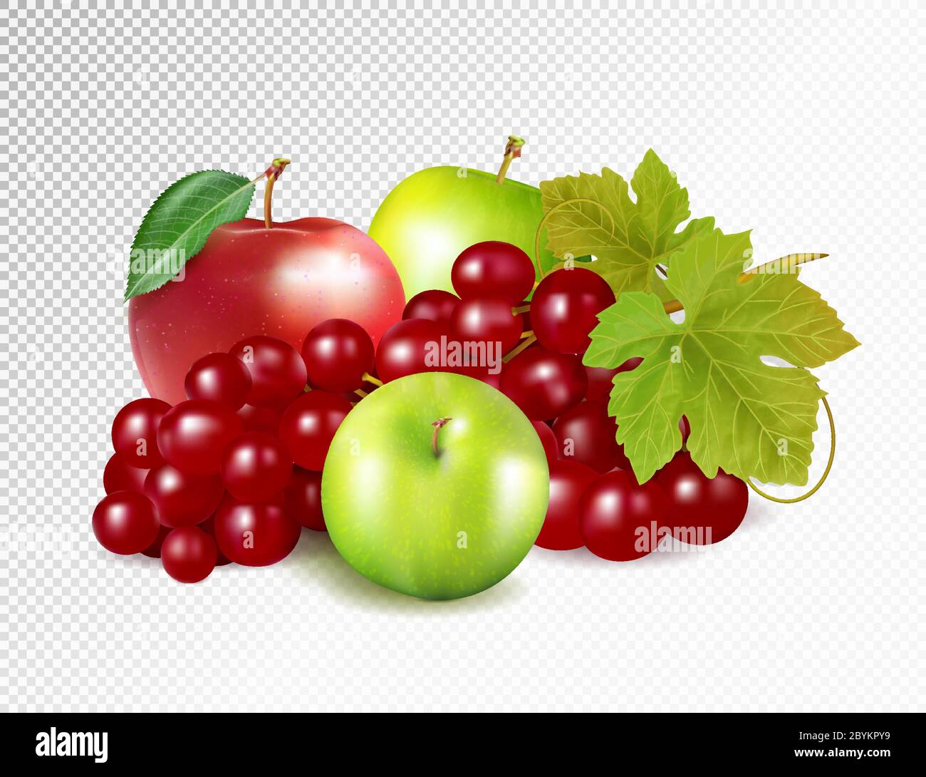 Red grapes, green apples, red apple isolated on transparent background ...