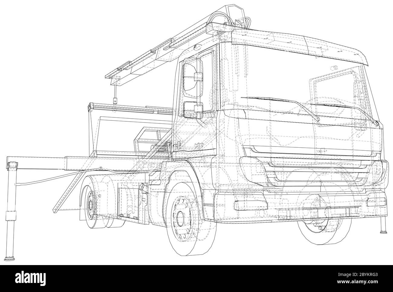 Tow truck vector. Isolated Wire-frame of breakdown lorry. Wire-frame ...