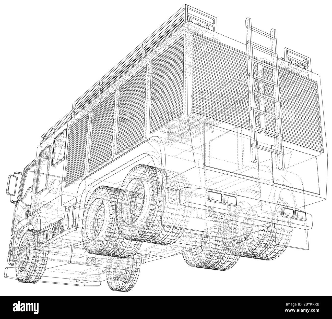 Wire-frame Fire truck. Fire Engine Vector Illustration of car. The ...