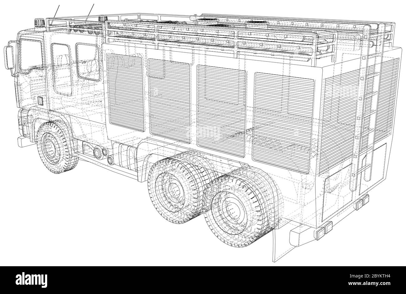 Fire Engine vector. Fire truck Wire-frame line isolated. Vector ...