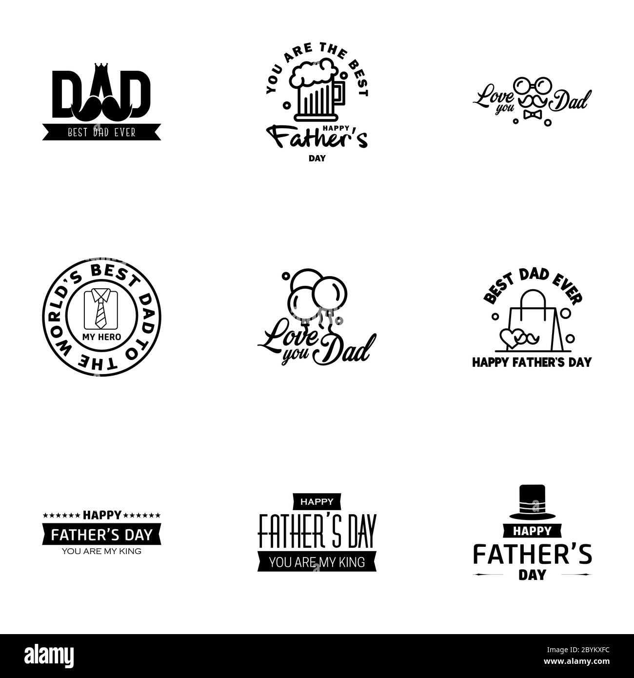 9 Black Set Of Vector Happy Fathers Day Typography Vintage Icons Lettering For Greeting Cards 