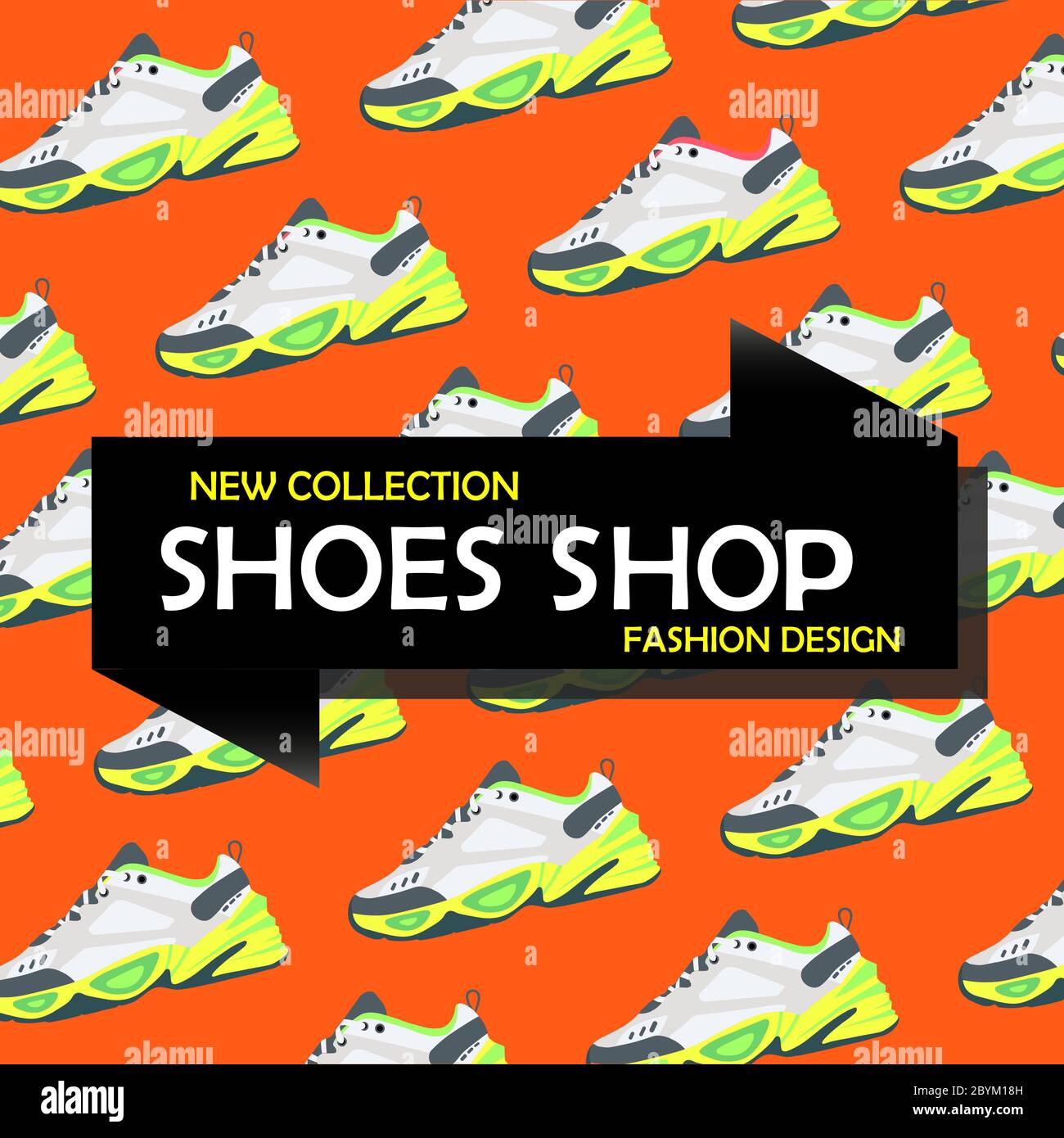 Banner or signboard shoes or background with sneakers. Shoe store. New ...