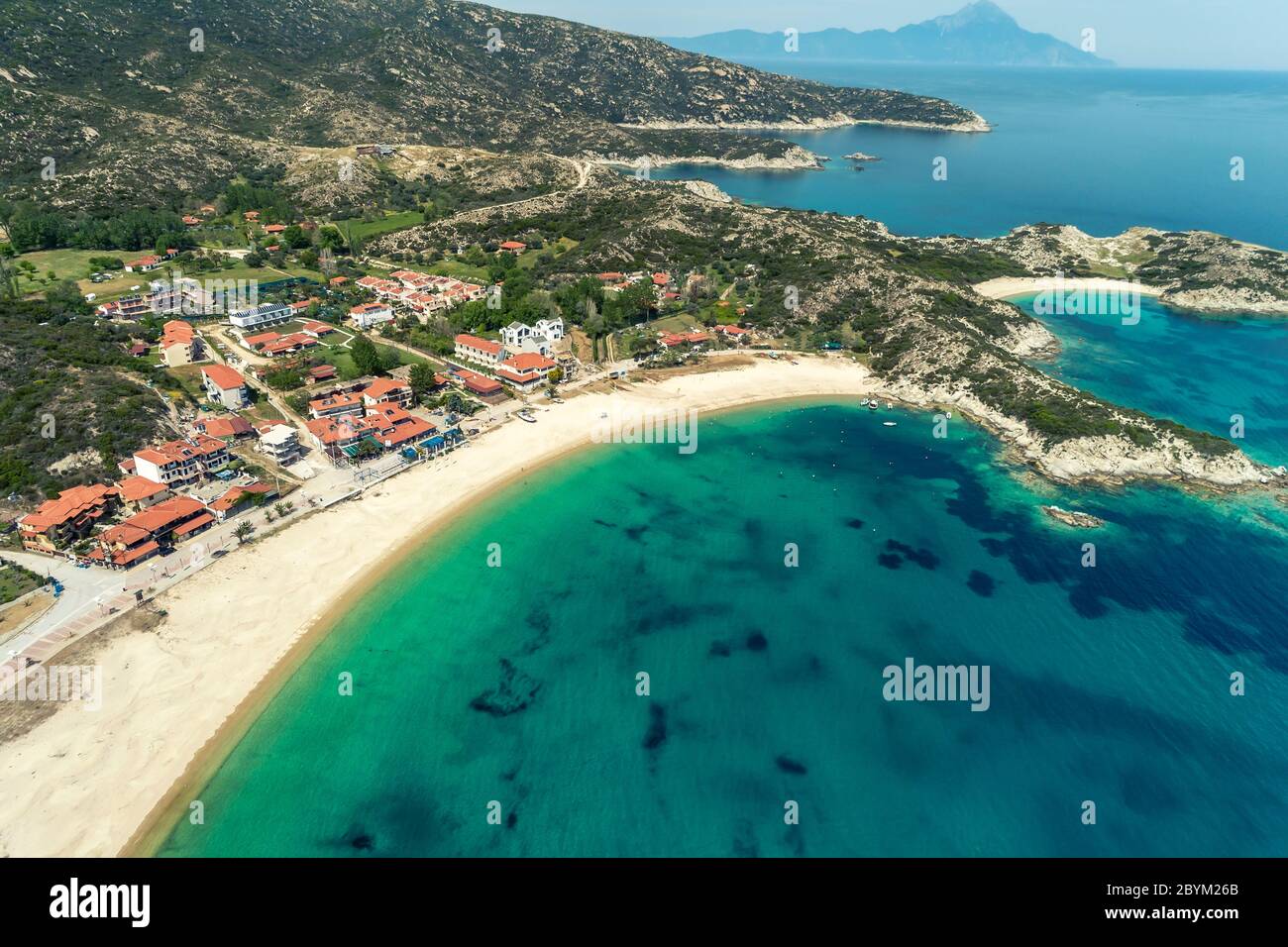 Aerial view of Kalamitsi beach on the Sithonia peninsula, in the ...