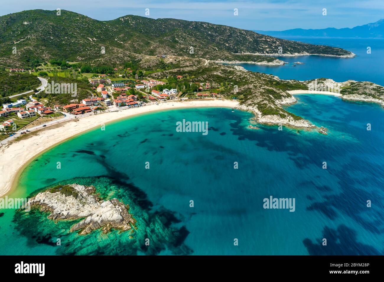 Aerial view of Kalamitsi beach on the Sithonia peninsula, in the ...
